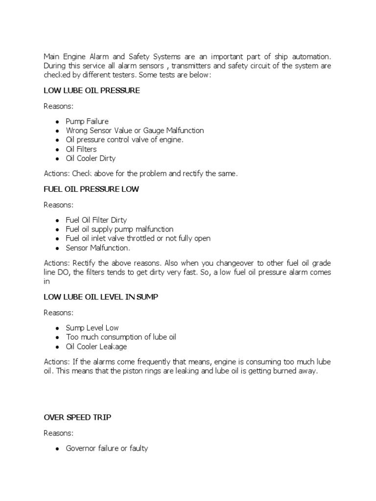 Alarms On Engine and Engine Emergency Operation - Agonoy | PDF ...