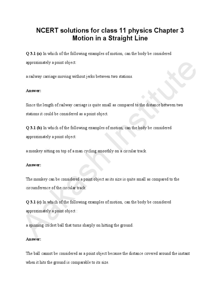Ncert Solutions Class 11 Physics Chapter 3 Motion in A Straight Line 0 ...