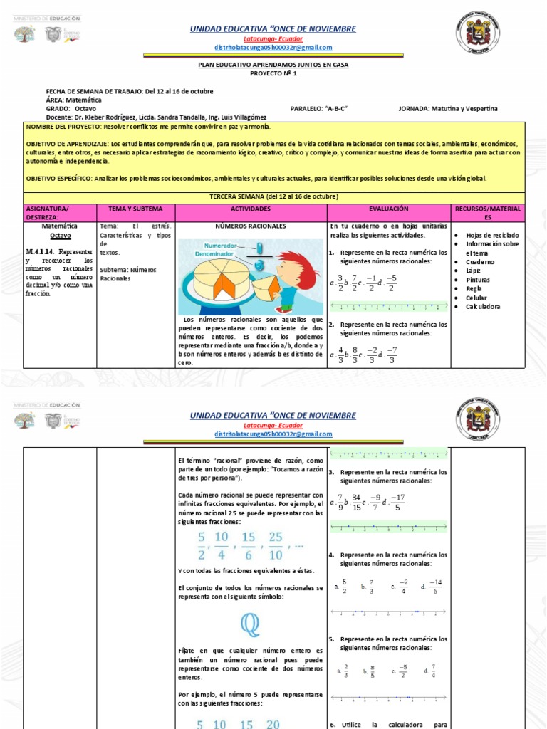 Plan. de Matematicas Proy. 1 Semana 3 | PDF | Número racional | Entero