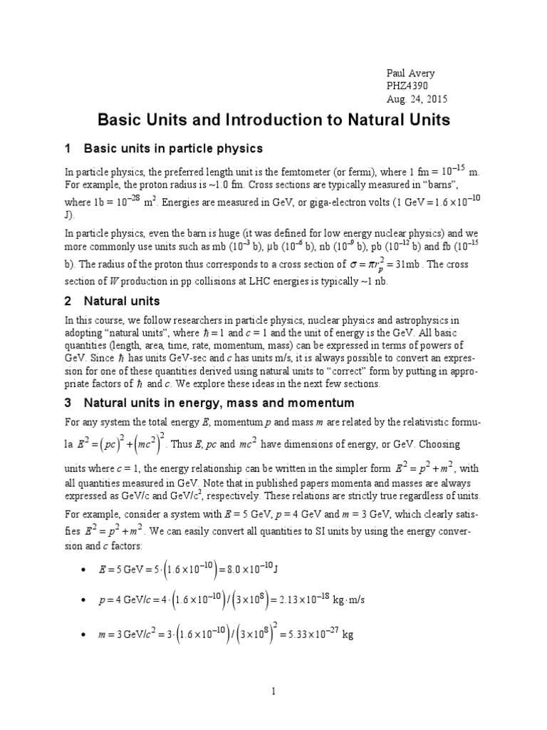 Natural Units | PDF | Electronvolt | Momentum