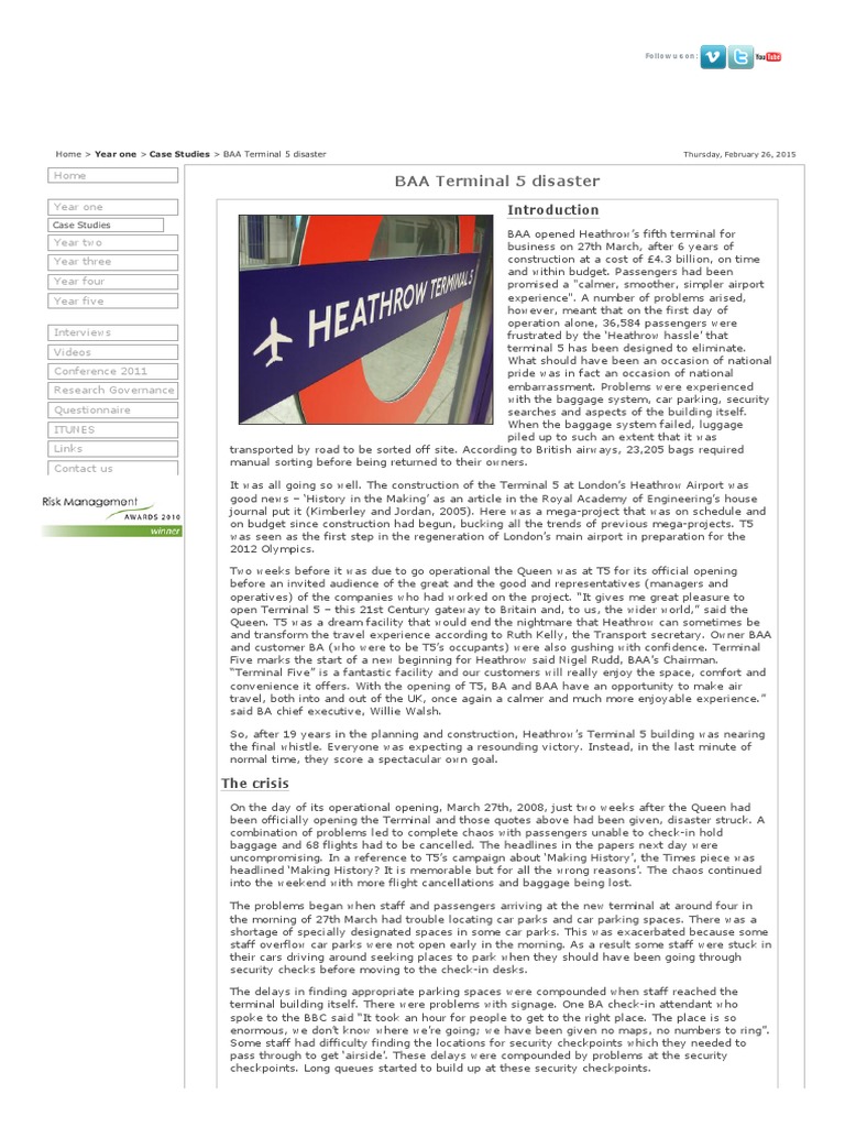 Case Studies, BAA Heathrow Terminal 5 | PDF | Baggage | Airport