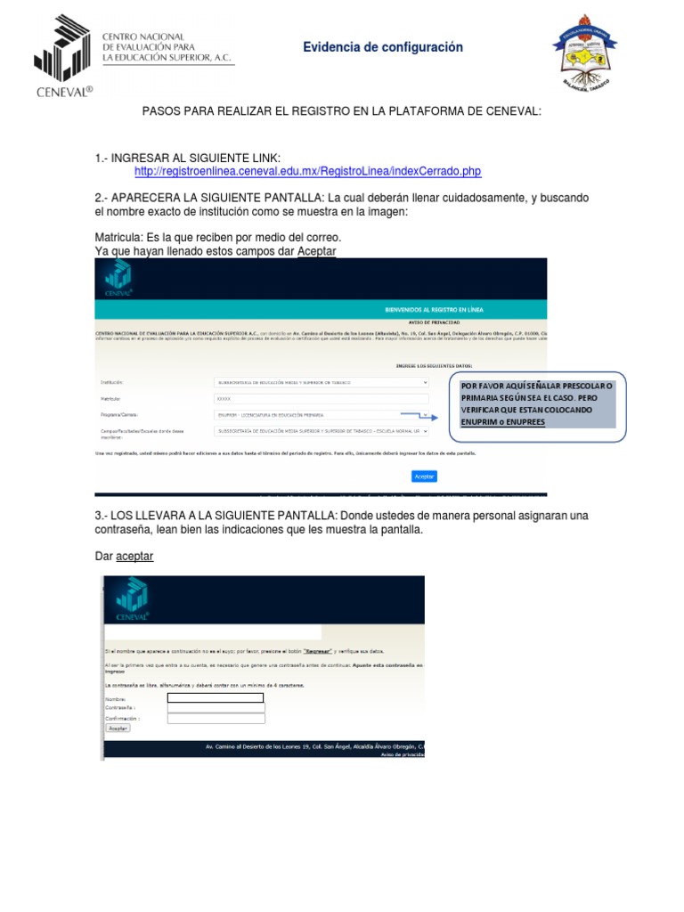 Pasos para Realizar El Registro en La Plataforma de Ceneval 2021 | PDF