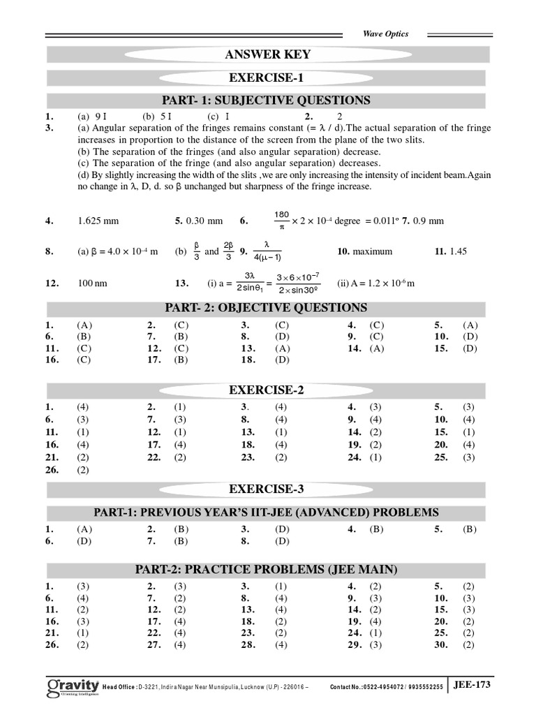 Exercise-1 Part-1: Subjective Questions: Answer Key | Download Free PDF ...