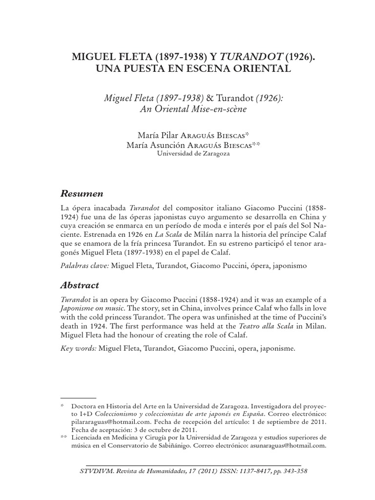 MIGUEL FLETA (1897-1938) Y TURANDOT (1926) - Una Puesta en Escena ...