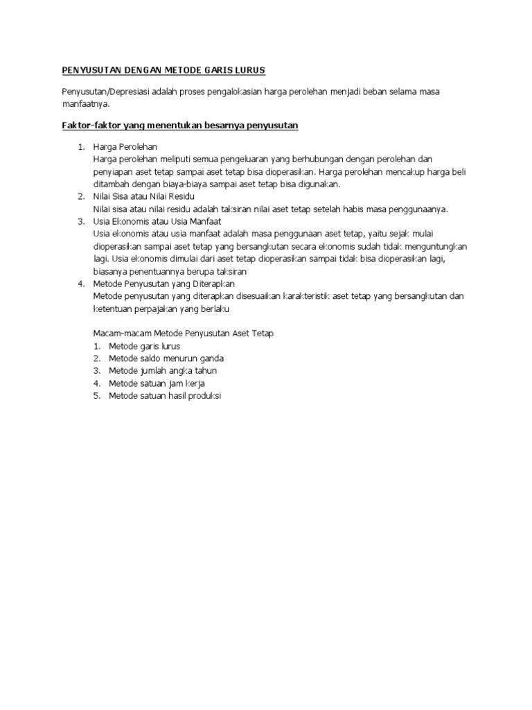 Penyusutan Dengan Metode Garis Lurus | PDF