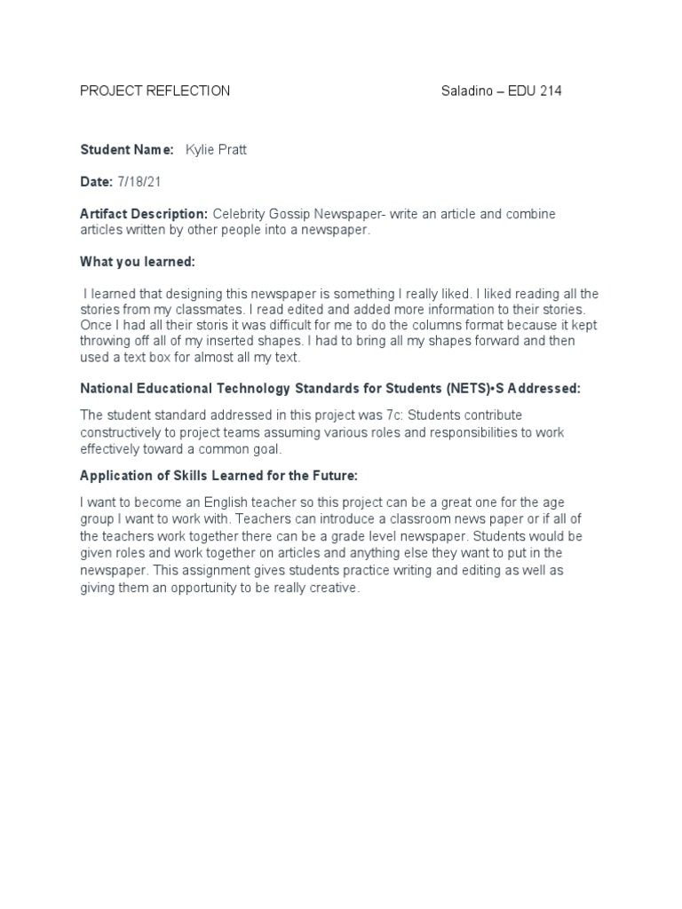 Celebrity Gossip Newspaper Reflection | PDF | Career & Growth