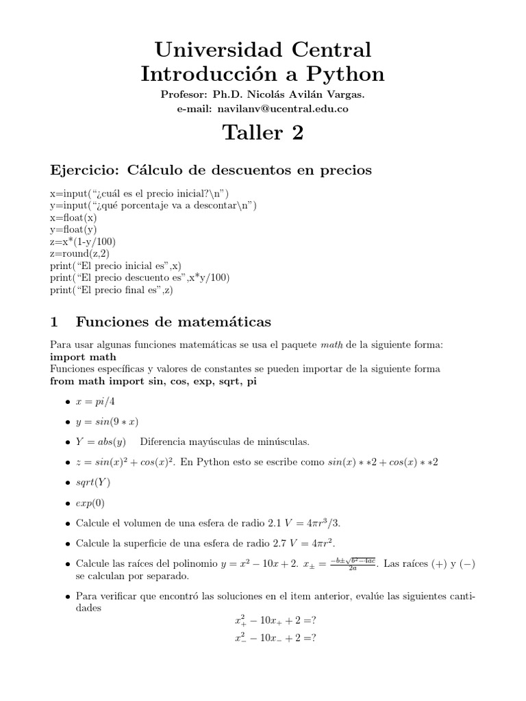 Taller Python 2 | PDF | Matriz (Matemáticas) | Ciencias de la Computación
