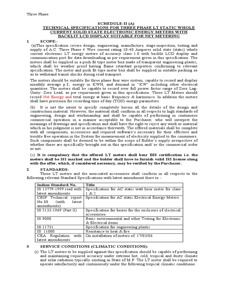 Specification for Three Phase LT Static Whole Current Solid State ...