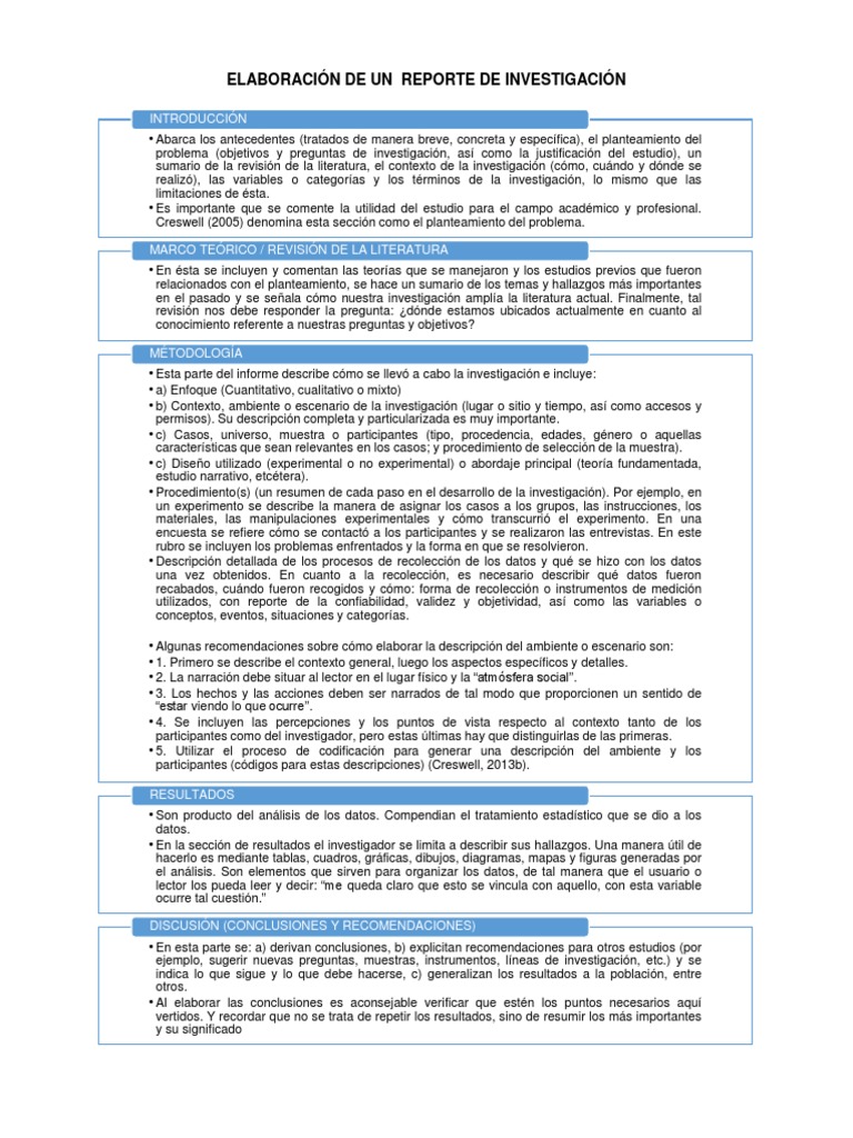 Guía para Elaborar un Reporte de Investigación | PDF | Experimentar ...