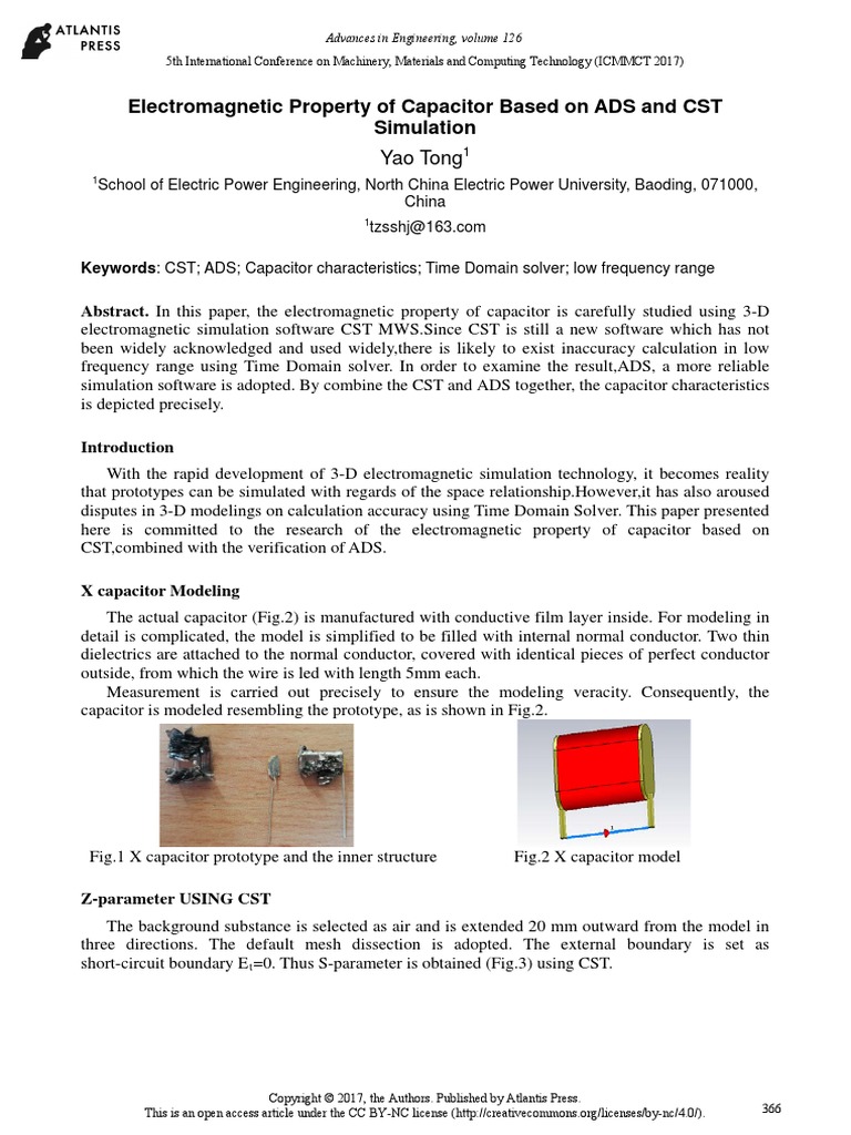 Electromagnetic Property of Capacitor Based On ADS and CST Simulation ...