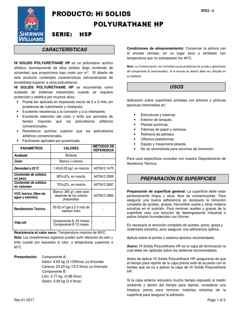 Poliuretano Hi Solids: Aplicación y Características | PDF | Pintar ...