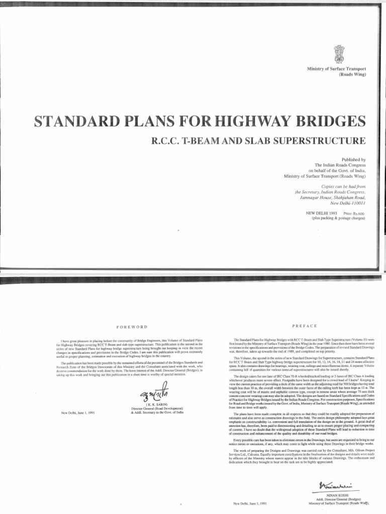 Stadard Plans For Highway Bridges R C C T - Beam and Slab Superstructure P-1 | PDF