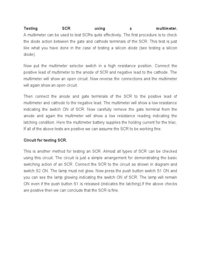 Testing SCR Using A Multimeter | PDF