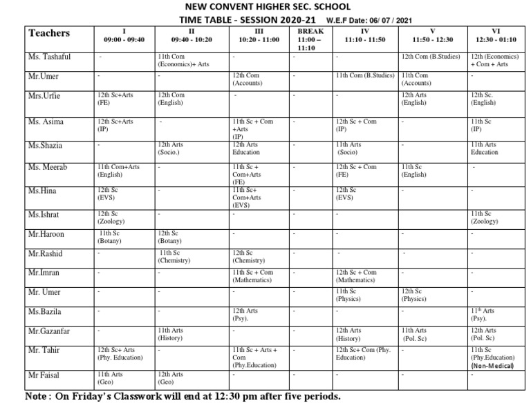 New Convent School Timetable 2021 | PDF | Nature