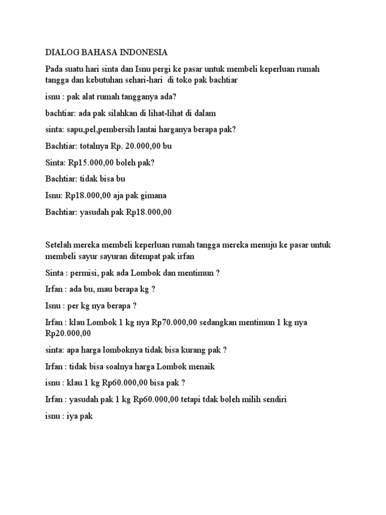 Contoh Percakapan Atau Dialog Di Pasar | PDF Contoh Percakapan Atau Dialog Di Pasar | PDF