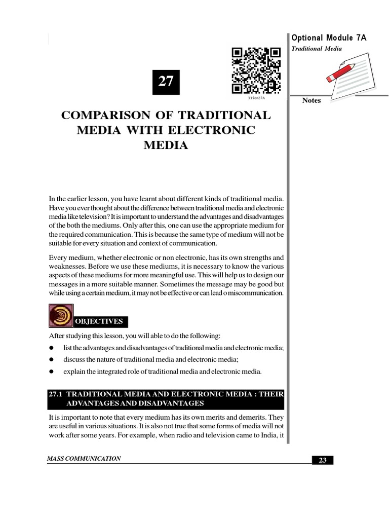 Comparison of Traditional Media With Electronic Media | PDF | Mass ...