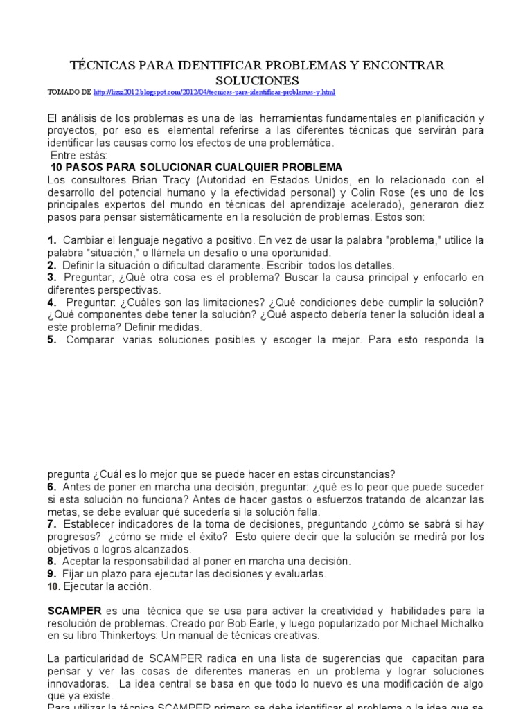 Técnicas para Identificar Problemas y Encontrar Soluciones | PDF ...
