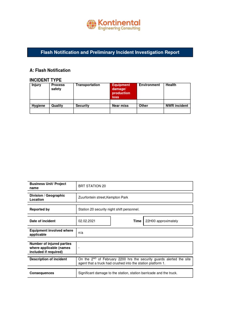 Flash Report February 03 2021 Station 20 Truck Incident | PDF