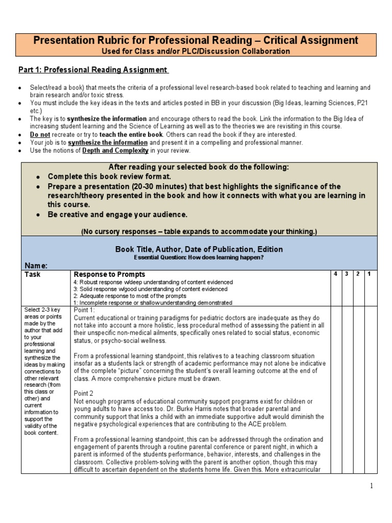 Rubric Edu 542 Book Review 1 1 | PDF | Constructivism (Philosophy Of ...