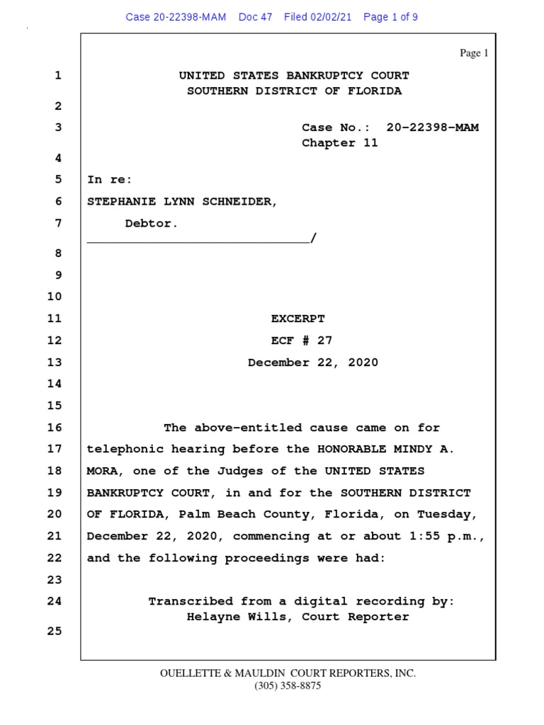 Notice of Filed Transcript First Amerians' Motion For Relief From Stay ...