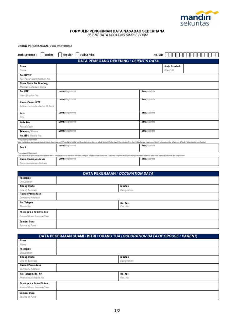 Formulir Pengkinian Data Perorangan Sederhana | PDF