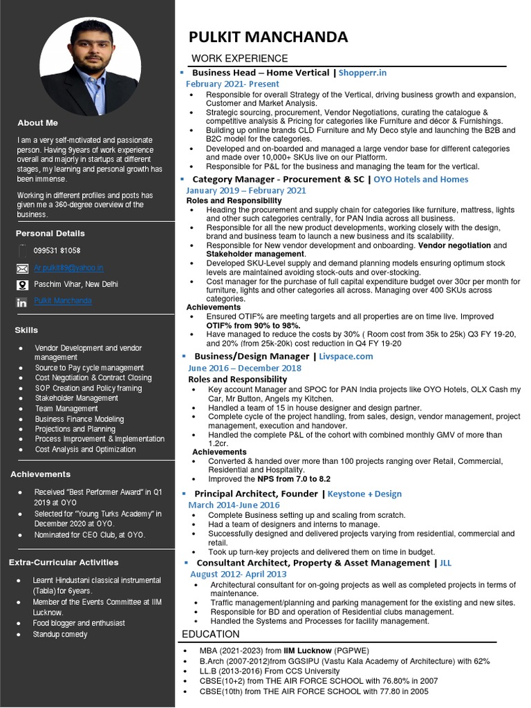 Pulkit Manchanda CV | PDF | Procurement | Business Economics