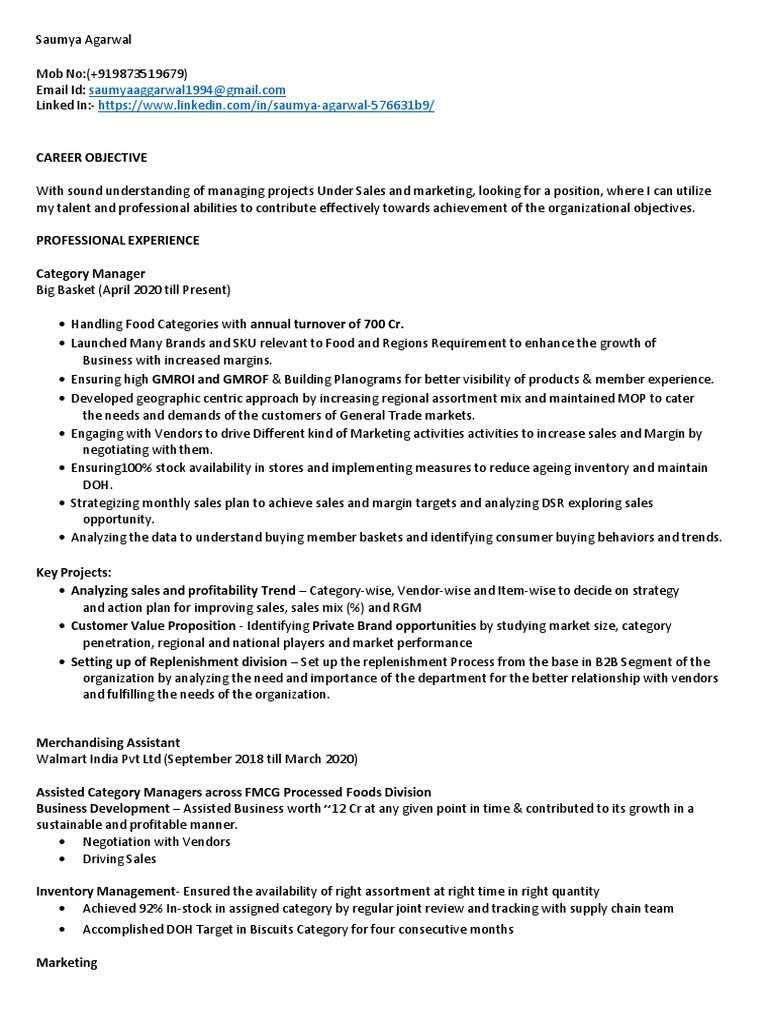 Resume - Saumya - 5th July 2021 | PDF | Sales | Marketing