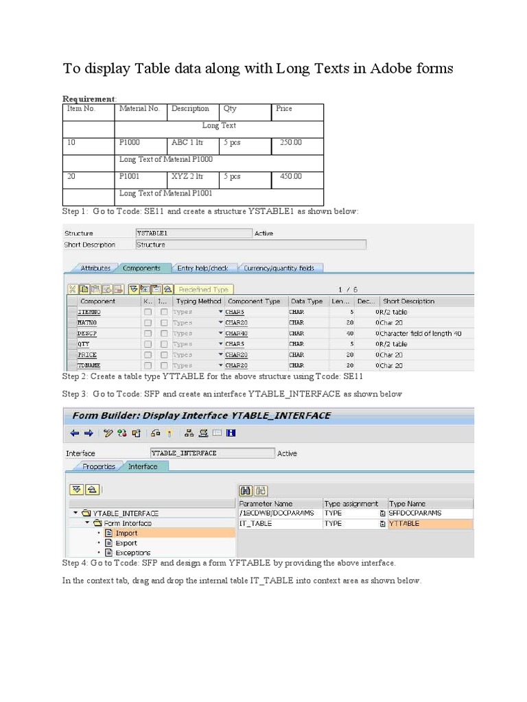 To Display Table Data Along With Long Texts in Adobe Forms | PDF