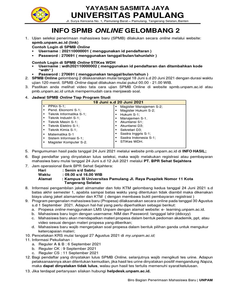 SPMB ONLINE Gelombang 2-1 | PDF