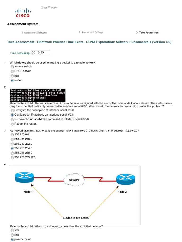 Take Assessment Enetwork Practice Final Exam Ccna Exploration