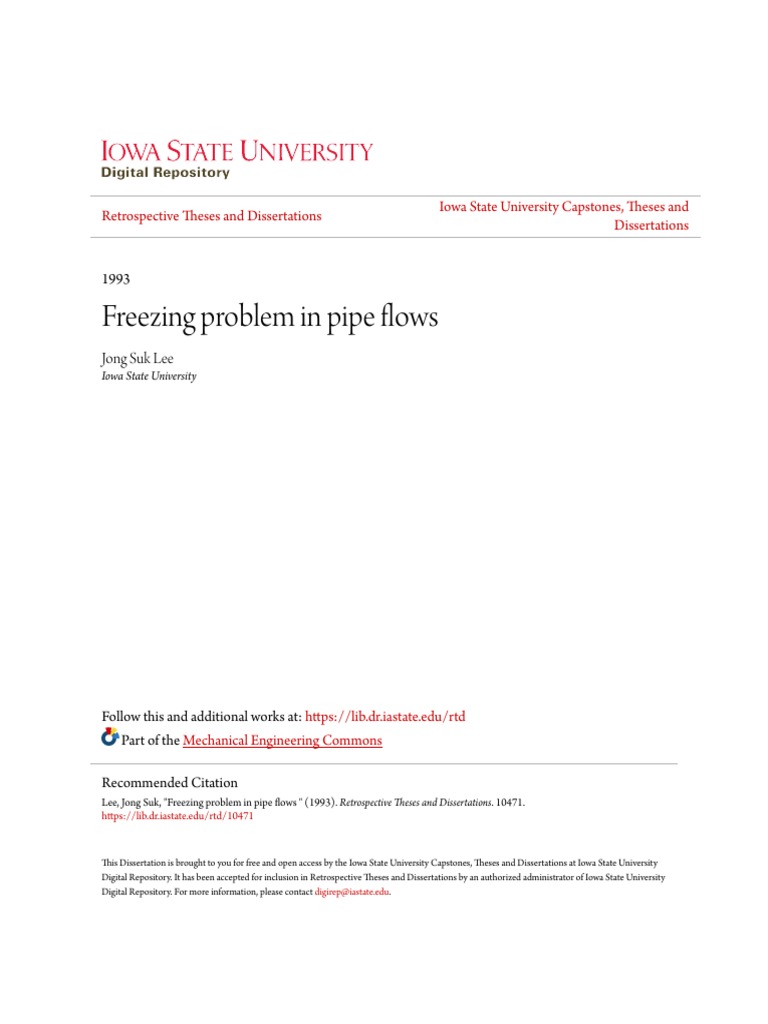 Freezing Problem in Pipe Flows | PDF | Boundary Layer | Fluid Dynamics