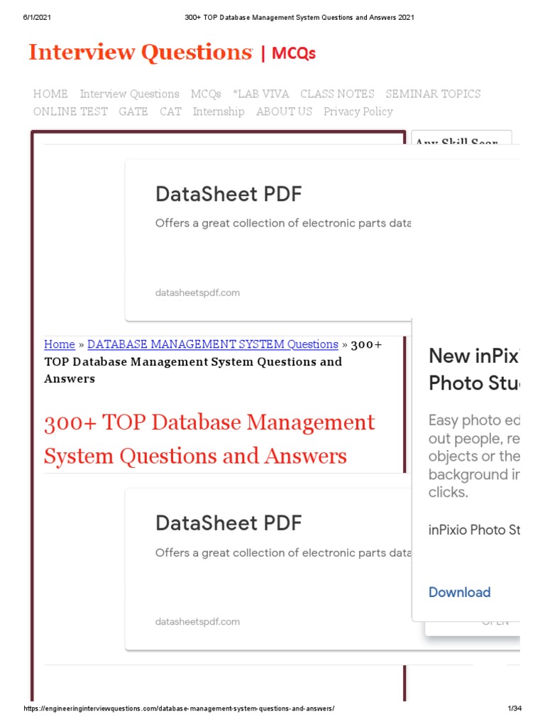 300+ TOP Database Management System Questions and Answers 2021 | PDF | Relational Database ...