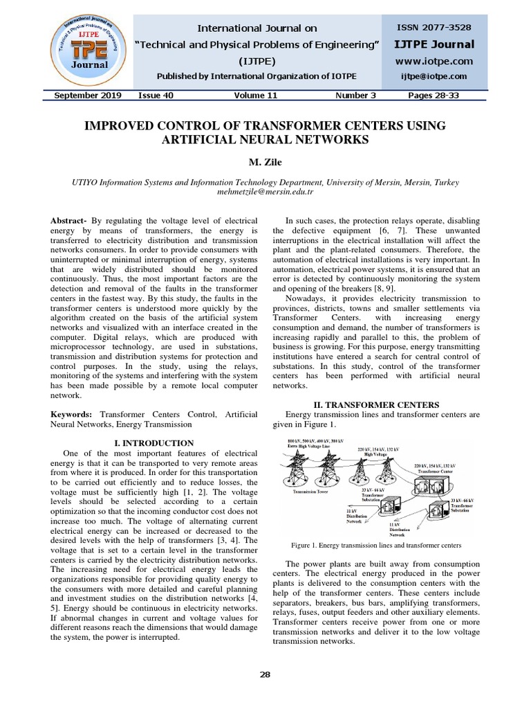Improved Control of Transformer Centers Using Artificial Neural ...