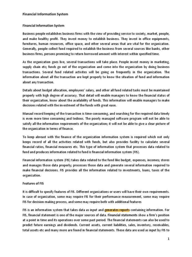 Features & Importance of Financial Information System | PDF | Financial ...