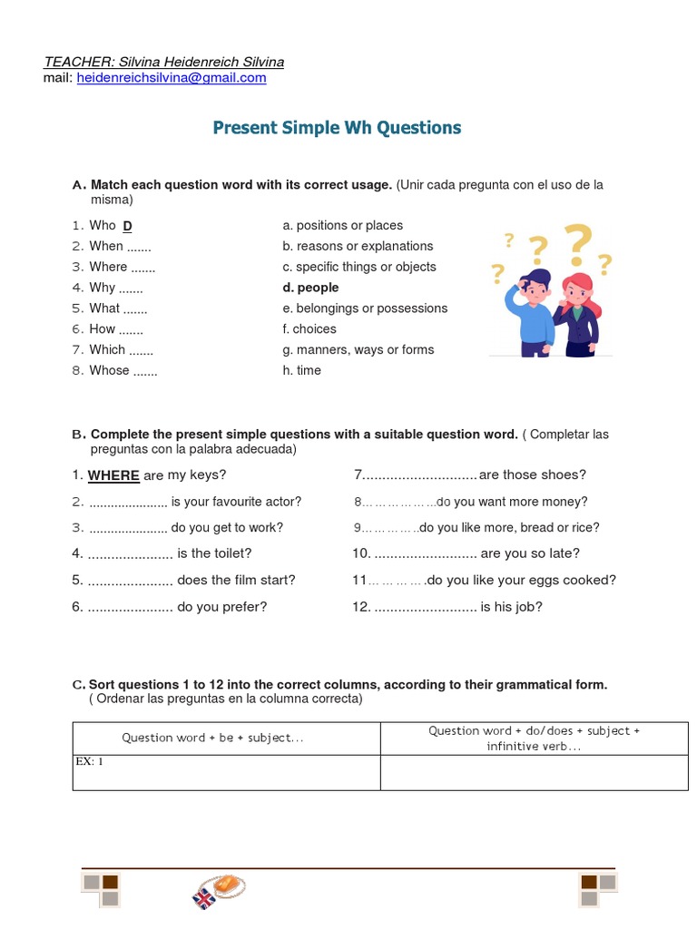 TASK 3 - Simple Present - WH Question Words | PDF | Question