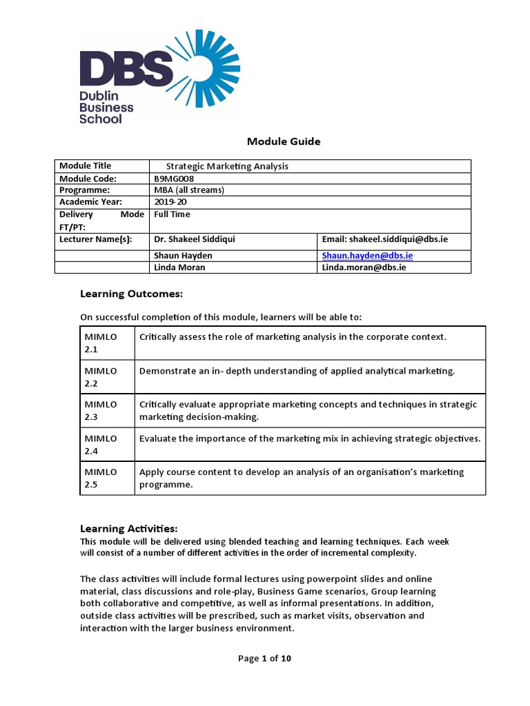 B9MG008 Module Guide 1920 | PDF | Marketing Strategy | Strategic Management