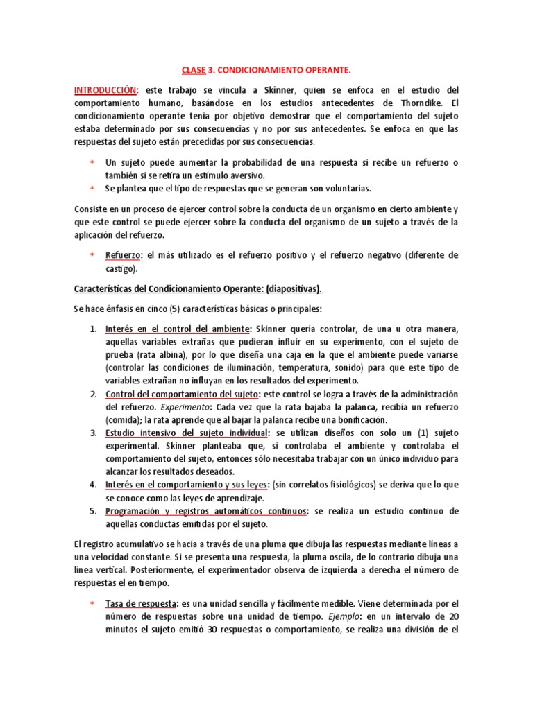 Clase 3. Condicionamiento Operante | PDF | Reforzamiento | Teoria de la mente