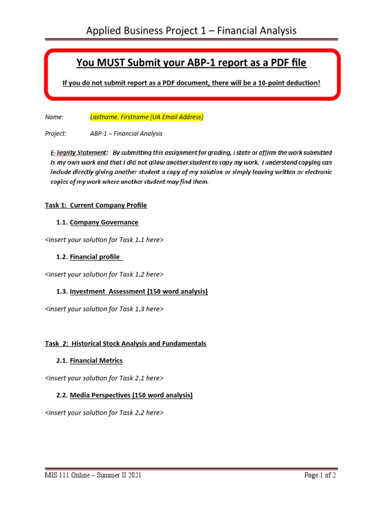 You MUST Submit Your ABP-1 Report As A PDF File: Applied Business ...