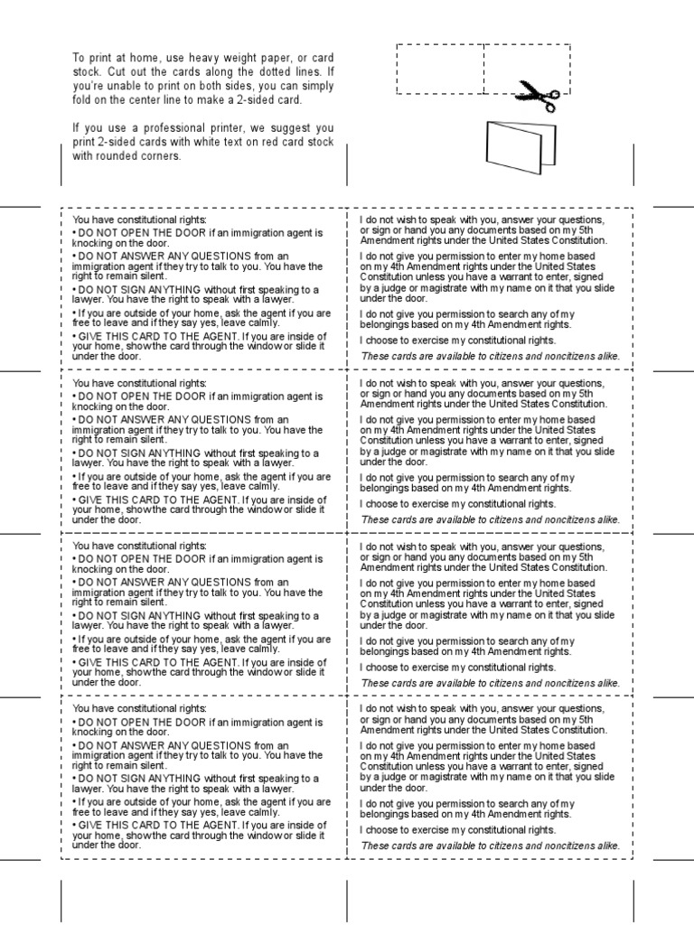 Immigration Rights Wallet Card | PDF | Fourth Amendment To The United ...
