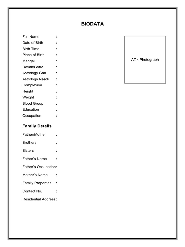 Marriage Biodata Format | PDF | Wellness