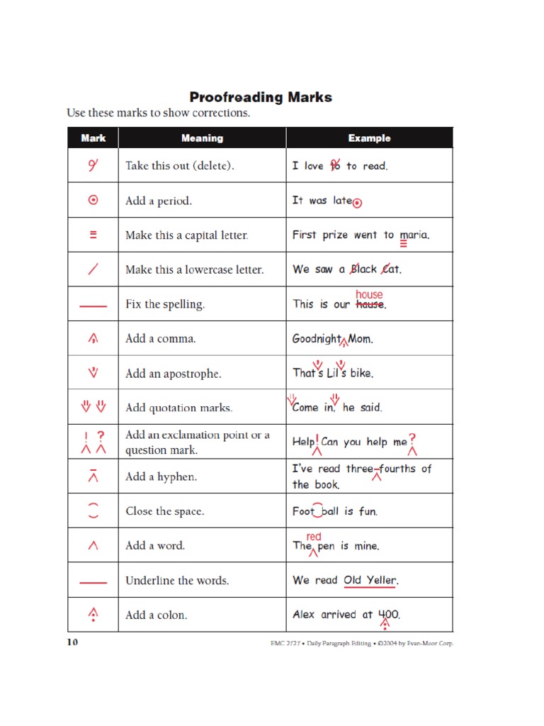 Evan Moor Proofreading Marks | PDF