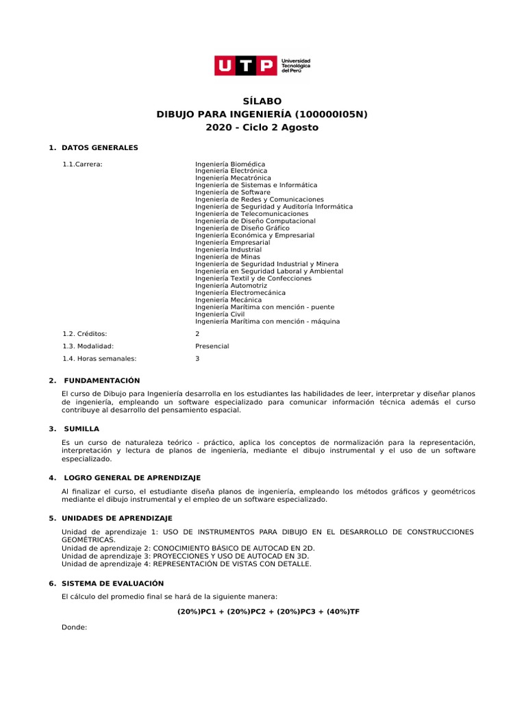 Silabo Dibujo para Ingenieria UTP | PDF | Cad automático | Ingeniería