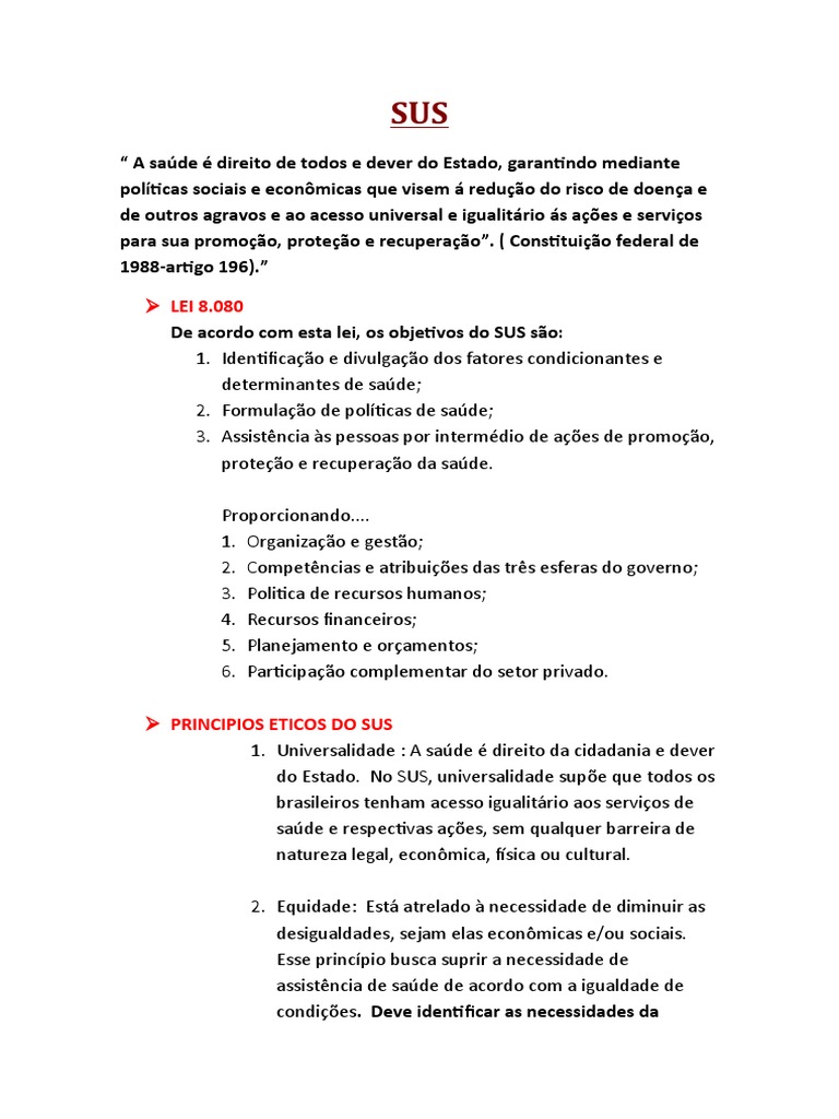 Resumo Sus e Nasf | PDF | Ciências da Saúde | Sistema de saúde