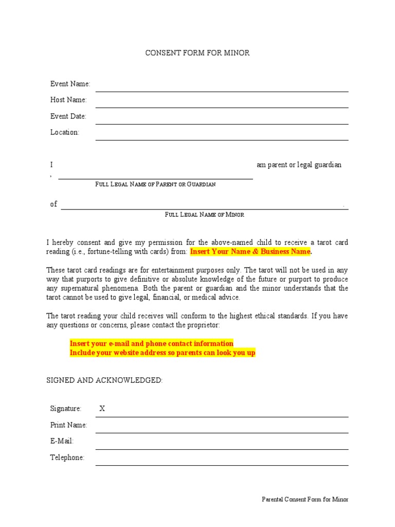 Minor Consent for Tarot Reading | PDF | Law