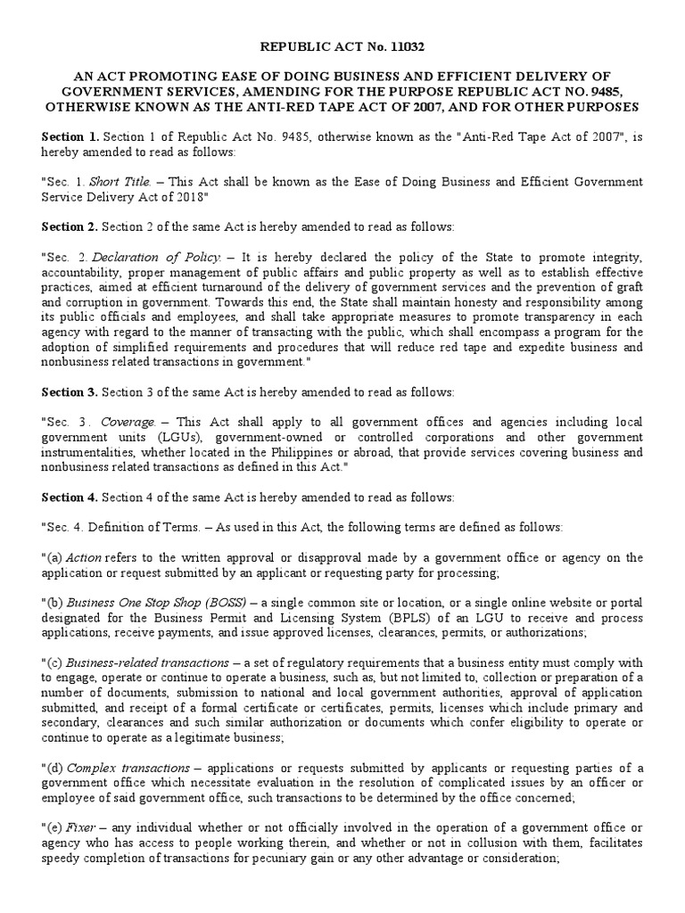 REPUBLIC ACT No 11032 | PDF | U.S. Securities And Exchange Commission ...