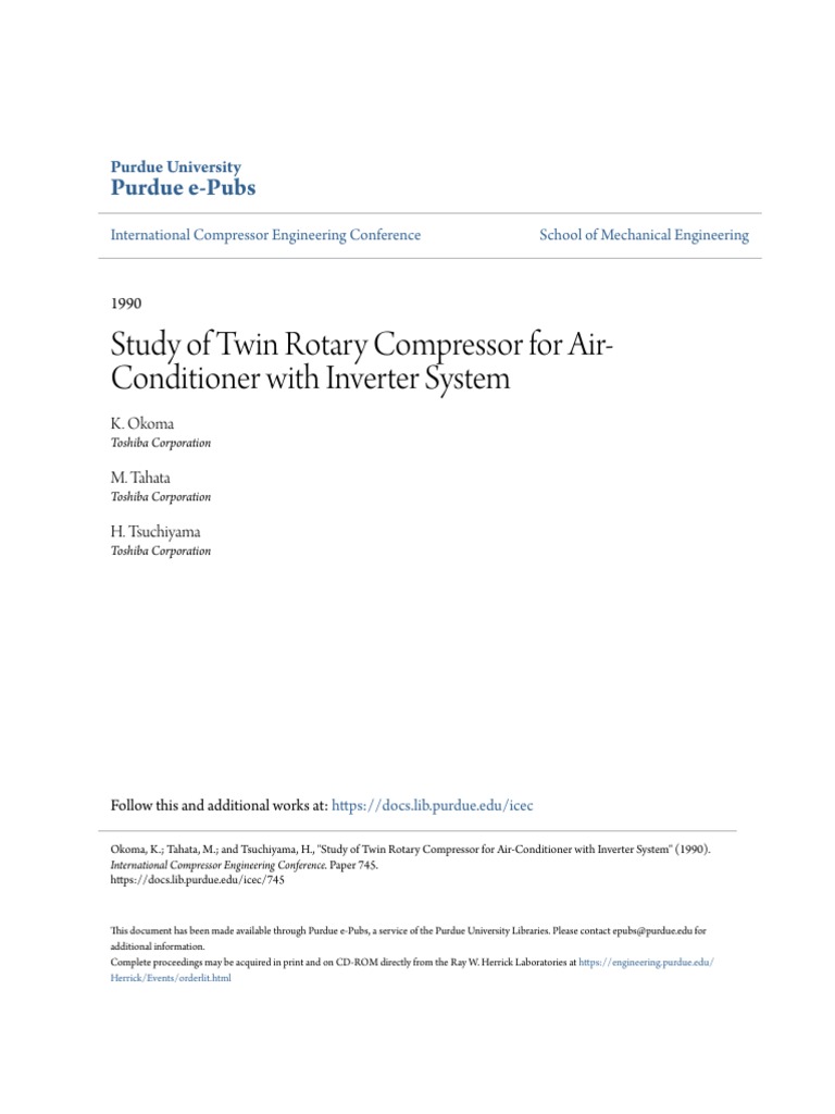 Study of Twin Rotary Compressor For Air-Conditioner With Inverter | PDF ...