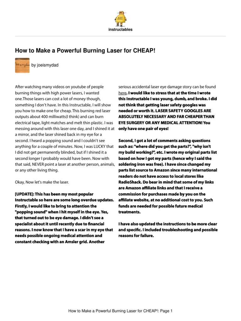 How To Make A Powerful Burning Laser For CHEAP!: Instructables | Download Free PDF | Laser ...