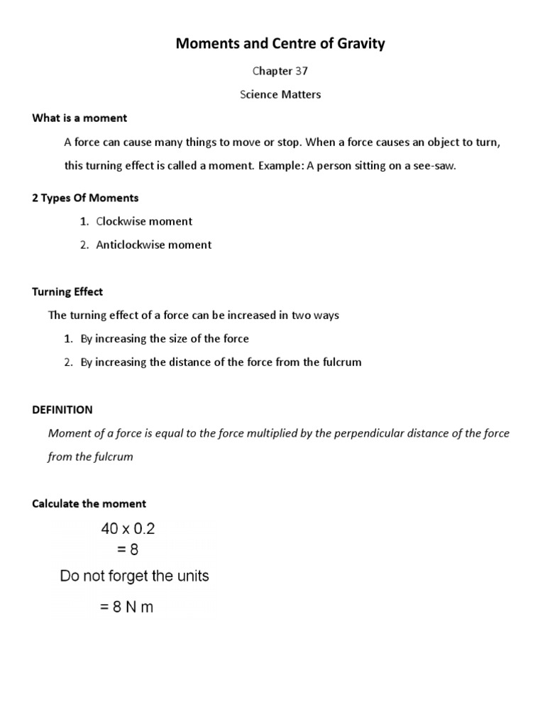 Moments and Centre of Gravity | PDF | Lever | Center Of Mass