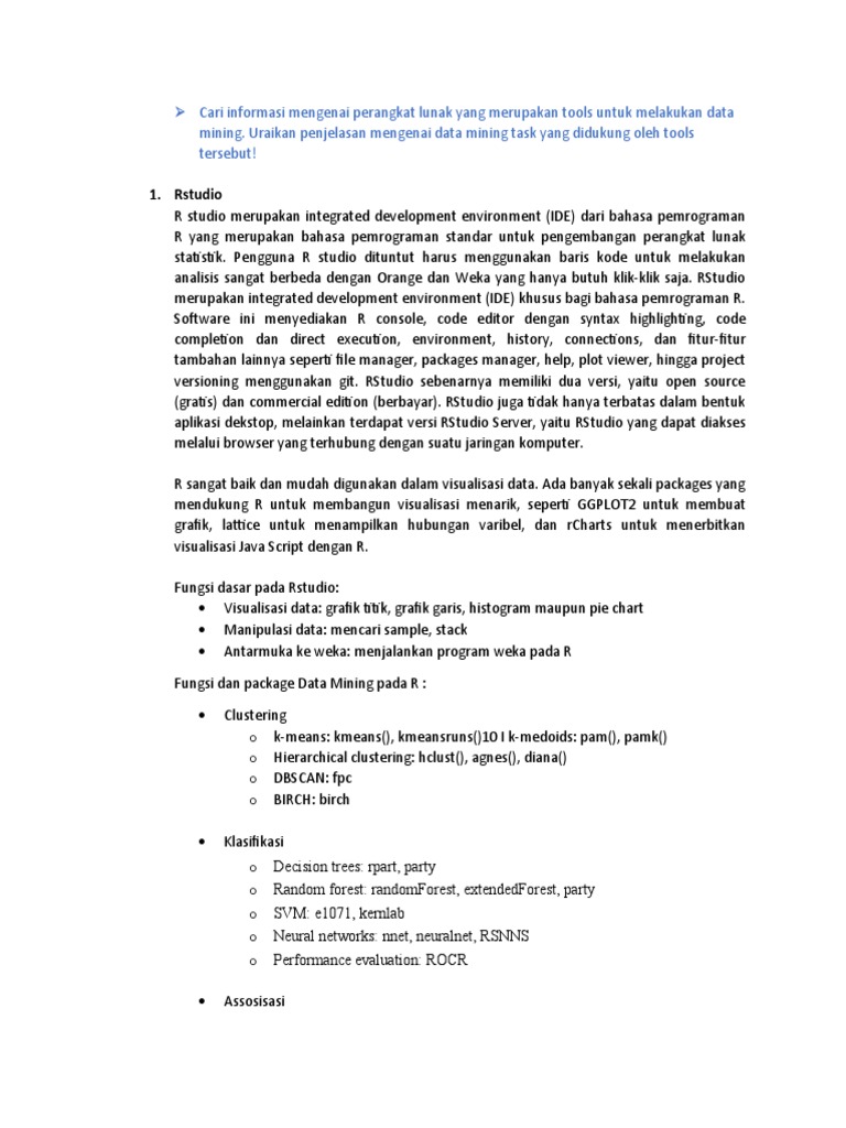 Perangkat Lunak Yang Merupakan Tools Untuk Melakukan Data Mining | PDF
