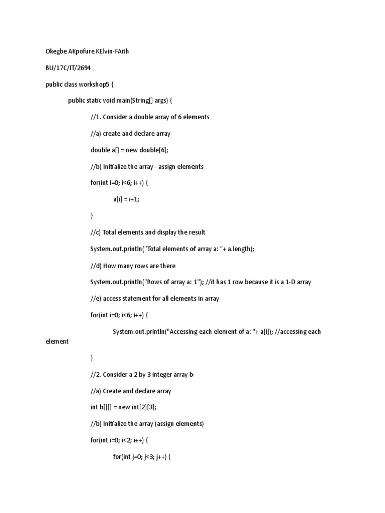 Programming 1 Workshop 5 Pdf Array Data Structure Integer Computer Science 